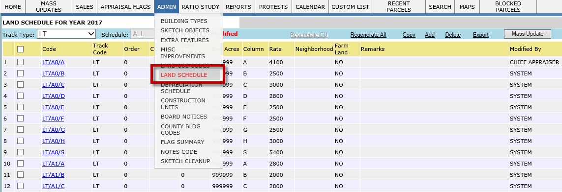 Capture CAMA Online Help - Land Schedule Update